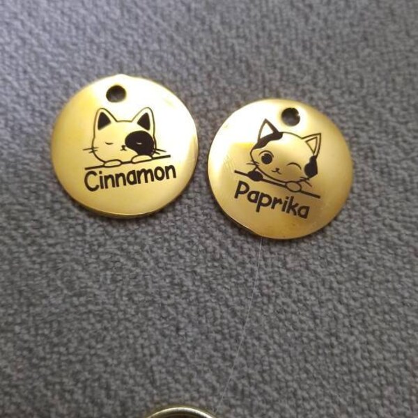 Tiny 20mm Cat Kitten ID Tags Laser Engraved, Stainless Steel Available ...