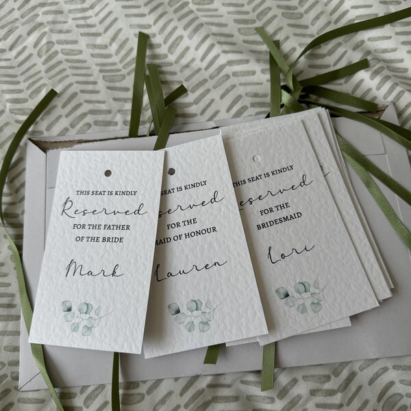 Eucalyptus Wedding Reserved Tags, Wedding Ceremony Reserved Seating Tag ...