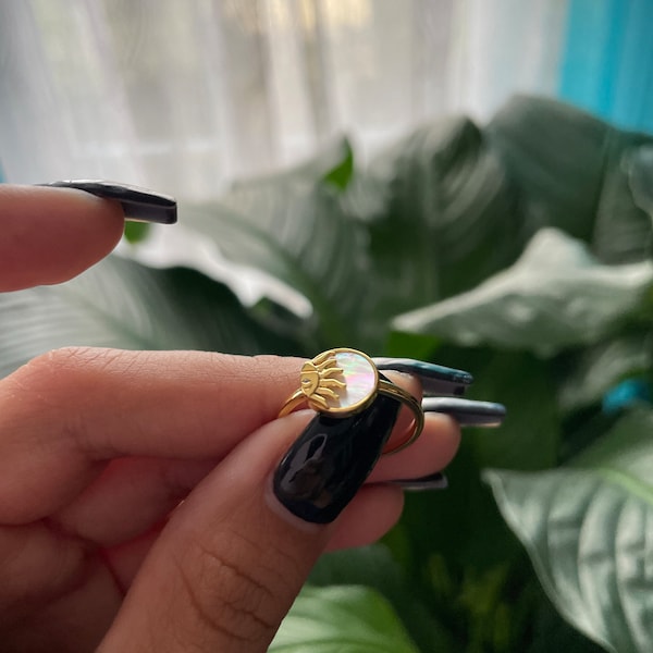 Sun Ring - Dainty Sun Ring - Stacking Ring - Mother of Pearl Ring ...