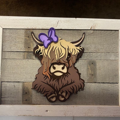 3D Layered Highland Cow Bow SVG EPS, Layered Cow Svg, Layered Papercut ...
