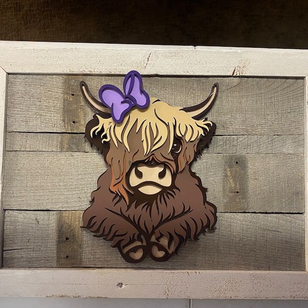 3D Layered Highland Cow Bow SVG EPS, Layered Cow Svg, Layered Papercut ...