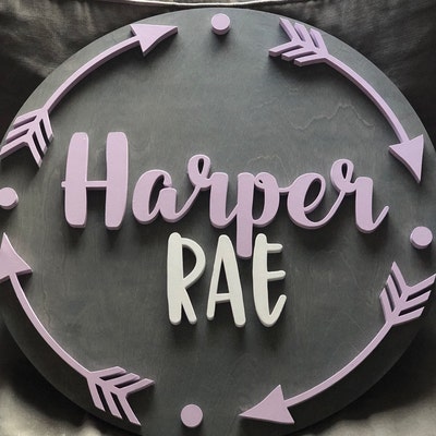Wooden Name Sign Arrow Monogram 3D Name Sign Wood Round Plaque Nursery ...