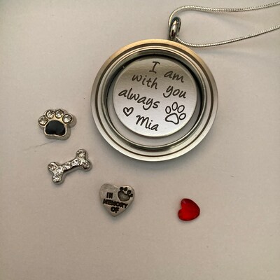 Pet Loss Memory Locket Gift Paw Print Remembrance Dog Floating Locket ...