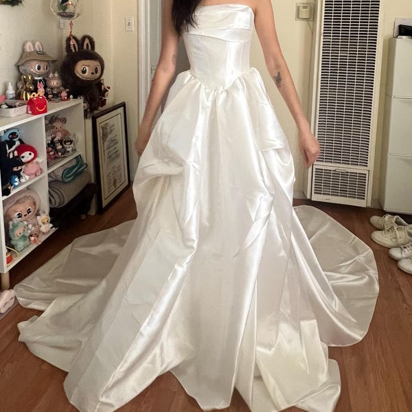 DAPHNA / White Wedding Set, Mini Wedding Dress, White Satin Corset Mini ...