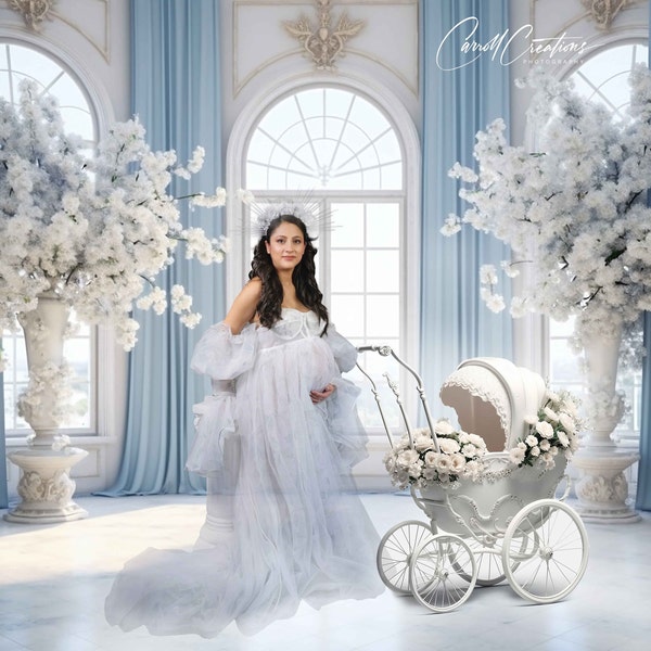 Maternity Photography White Pram Digital Backdrop Overlay (3700x5600px ...