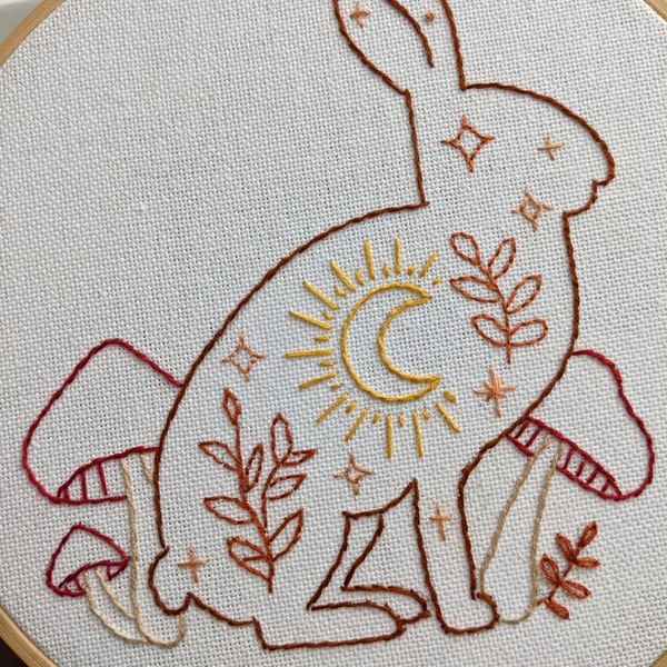 Rabbit Hand Embroidery Pattern Pdf, Celestial Design , Beginner Modern ...