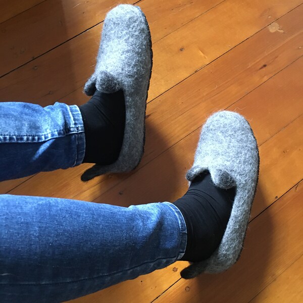 Grey Woman Cat Slippers Boiled Wool Slippers Animal Slippers Indoor ...