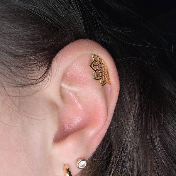Boho Helix Earring • Geometric Mandala Lotus Flower Hidden Helix ...