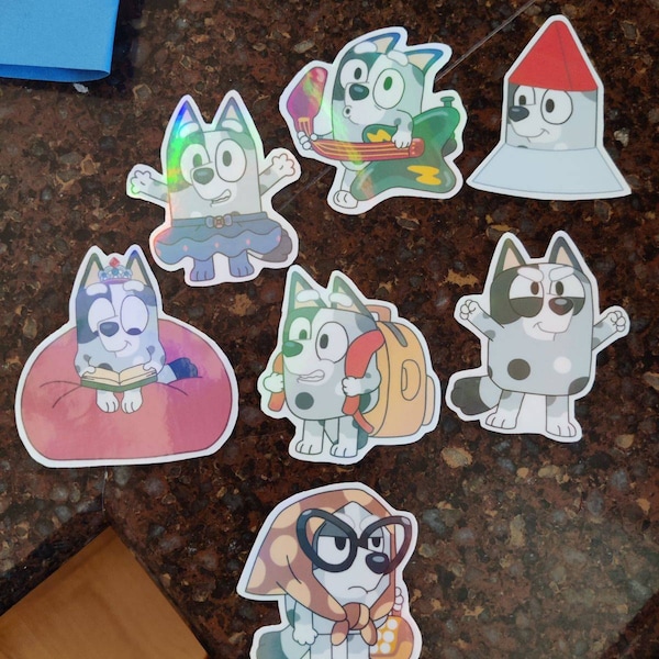 Bluey Sticker Set/ Plain and Vinyl Options/ Hand Drawn Designs/ Bluey ...