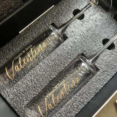 Personalized Wedding Toasting Flutes Set of TWO, Custom Engraved Vina ...