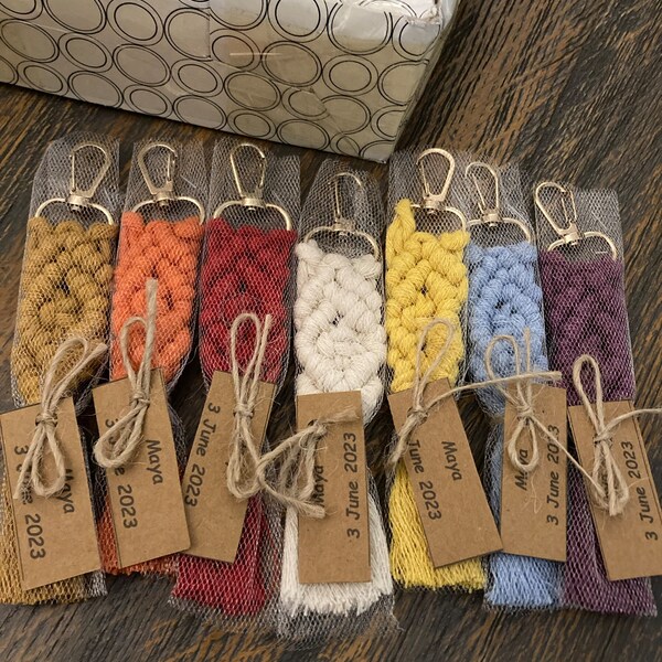 Macrame Key Chain Boho Custom Name Bridal Shower Gift & Guest Favors Name Tag Bridesmaids ...