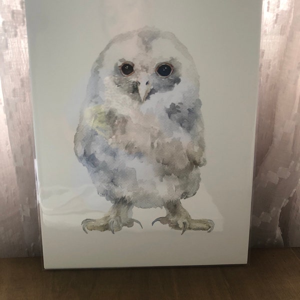 Baby Tawny Owl Watercolor Painting Giclee Print Woodland Animal Owl ...