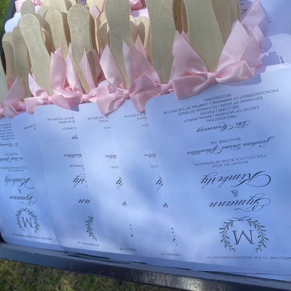 Wedding Ceremony Program Fans, Simple Laurel Wreath Monogram Program ...