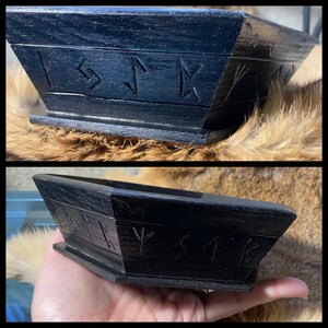 Black Offering Bowl Rune Wood Altar Dish Plate Asatru Heathen Norse ...