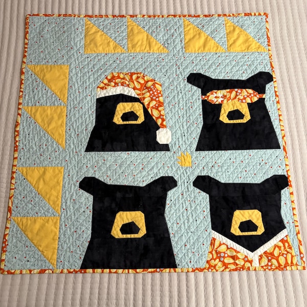 Sleepy Bear Baby Quilt, Sleepy Bear FPP Pattern, PJ Bear, Sleeping Cap ...