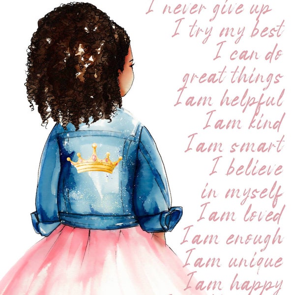 Personalized Name Positive Affirmations Wall Art, Black Girl Magic ...