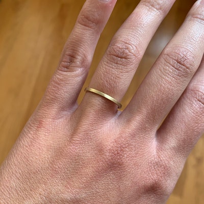 Thin Gold Wedding Ring, 1.5mm Rectangle Band, Simple Flat Edge Ring ...