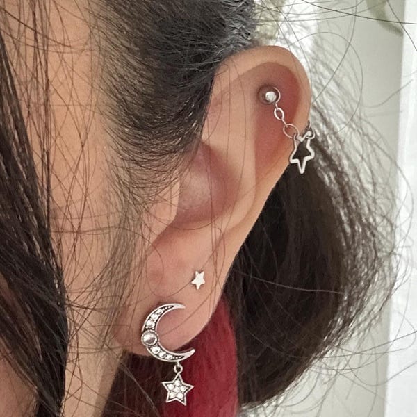 Industrial Piercing Ear O Lobe Chain, Helix to Lobe Chain With Rainbow ...