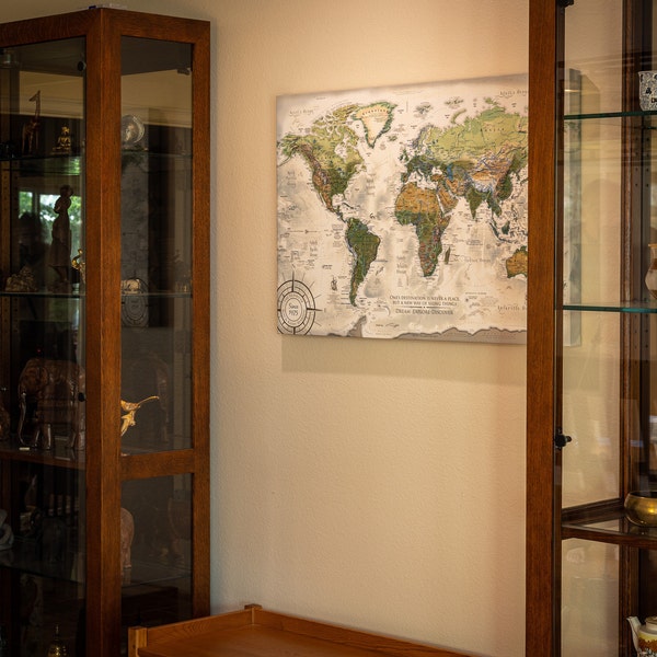 Nautilus World Map Push Pin, World Map Wall Art With USA National Parks ...