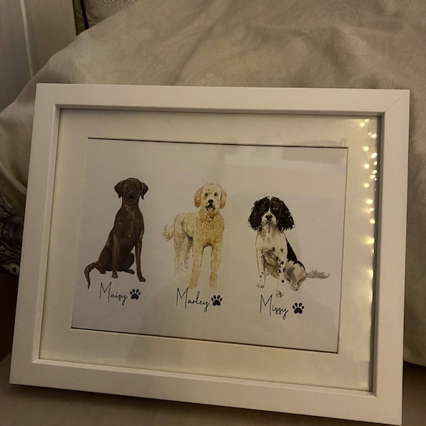 Multiple Dog Cat Print, Personalised Dog Print, Pet Prints, Dog & Cat ...