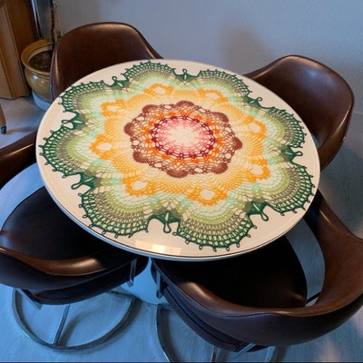 Stunning Real Handmade Crochet Doily, tulips, Blue Colors, Square, 28 ...