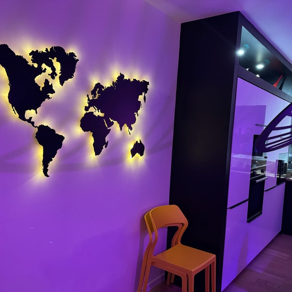 LED WORLD MAP / Wood World Map / Modern Home Decor / Led Wall Art / Led ...