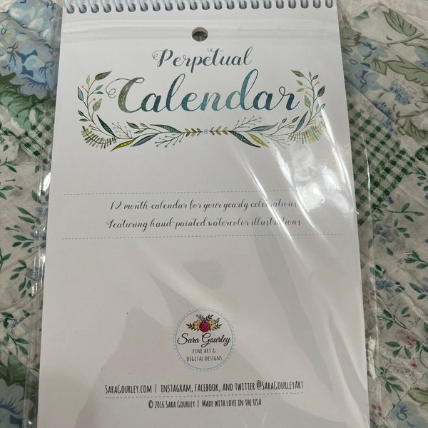 Floral Watercolor Birthday Calendar, Spiral Binding, Perpetual Calendar ...