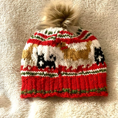 BLACK LAB Knitting Pattern, DOG Knitting Pattern, Fair Isle Pom Pom Hat ...
