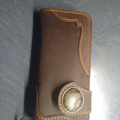 Carved Leather Biker Wallet Chain Dragon Carved Wallet Bifold Western ...