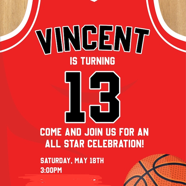 Basketball Jersey Digital Download Birthday Invitation, Jersey Party ...