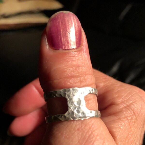 Hammered Sterling Silver Cuff Ring - Double Cuff Ring - Silver Boho ...