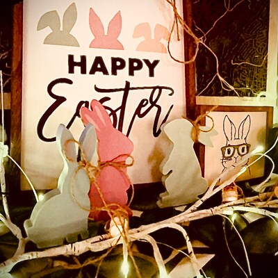 Easter Wooden Signs / Bunny With Glasses / Happy Easter / Hello Spring ...