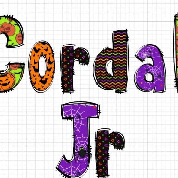 Halloween Doodle Letters With Clip Art PNG Files, Make Your Own Name ...