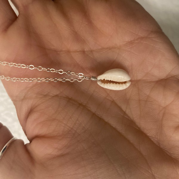 Cowrie Shell Necklace - Real Genuine White Cowrie Pendant - Sterling ...