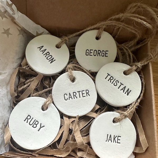 Clay Name Tags, Personalised Clay Tags, Place Names, Wedding Favours ...