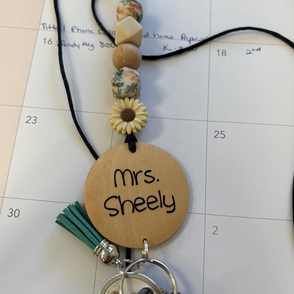 Boho Rainbow Beaded Teacher Lanyard, ID Badge Holder, Lanyard for Keys ...