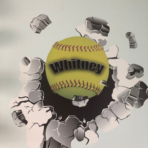 Softball Wall Decal, Busting Wall Decal, Sports Ball Decal, Girl's ...