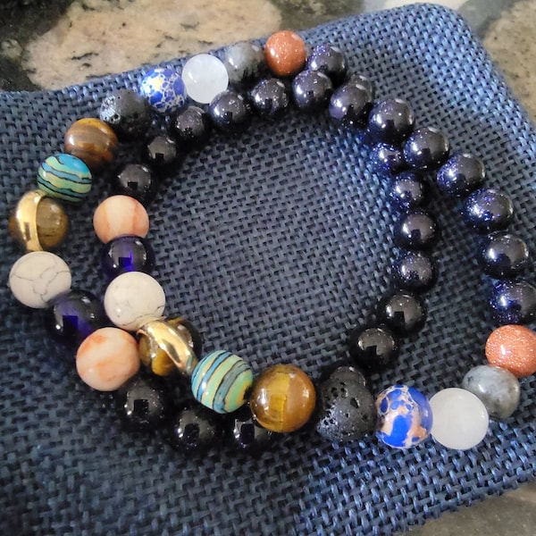 Galaxy Space Planets Beaded Bracelet Natural Goldstone Gemstone ...