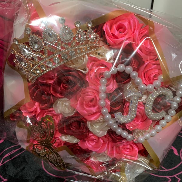 Graduation Bouquet, Custom Grad Ramo Buchon, Glitter Grad 2025 Gift, Rose Gold Glitter Rose ...