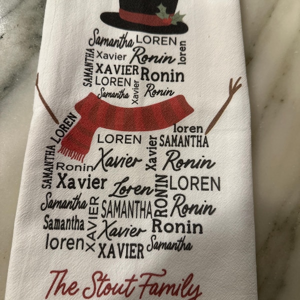 Snowman Repeating Name Personalized Christmas Tea Towel, Christmas ...
