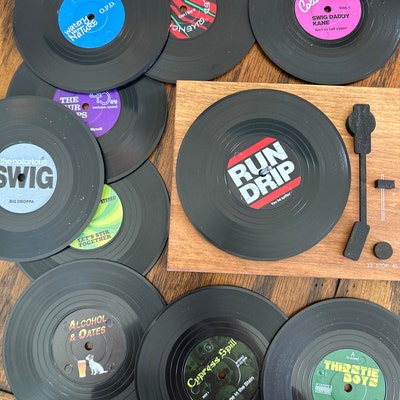 Funny Vinyl Record Coasters With Turntable Holder Make a Set With 6 ...