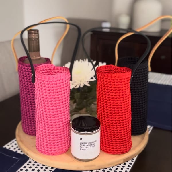 Wine Tote Crochet Pattern – Modern Wine Holder Bag, PDF Crochet Pattern ...