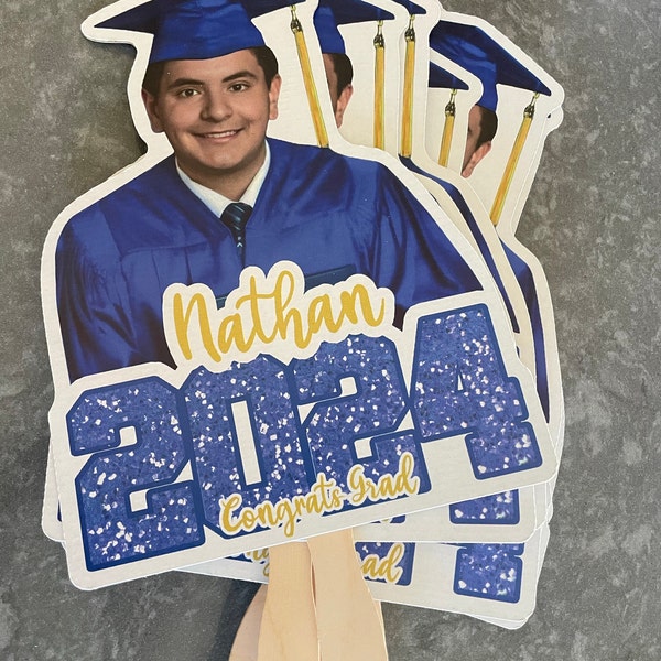 Custom Grad Fans, Graduation Fans, Head on a Stick, Custom Face Fans ...