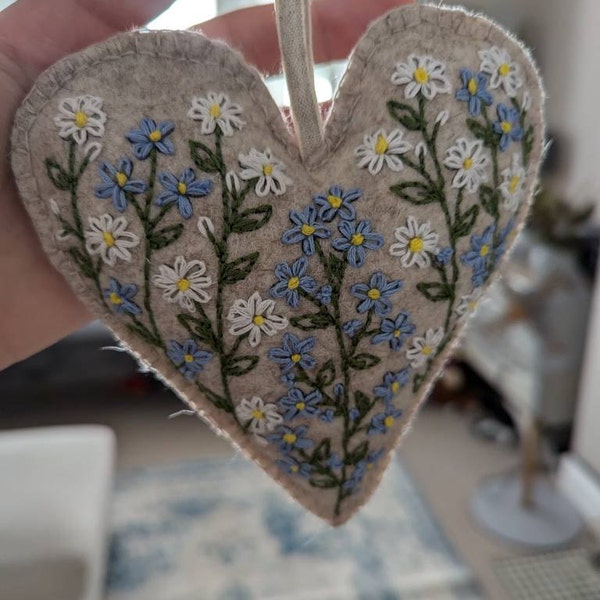 Camille Hanging Heart Hand Embroidery Kit by Hannah Burbury Designs ...