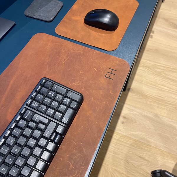 Personalized Genuine Leather Ocean Blue Desk Mat - Etsy