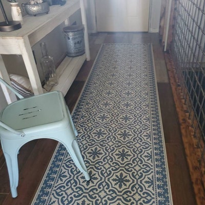 Vinyl Rug Runner With Vintage Tiles and Decorative Frame. Spanish Tiles ...