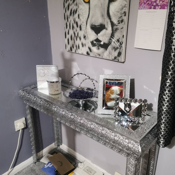 Silver Moroccan Embossed Metal Glass Console Side Hall Dressing Table ...