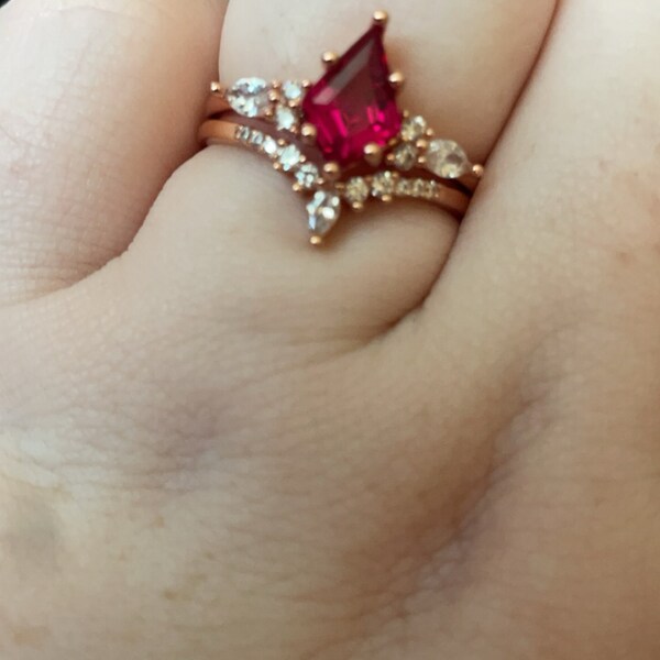 Skye Rose Gold Ruby Leaf Couples Ring Set- His and Hers Matching Wedding Band Red Ruby & Black ...