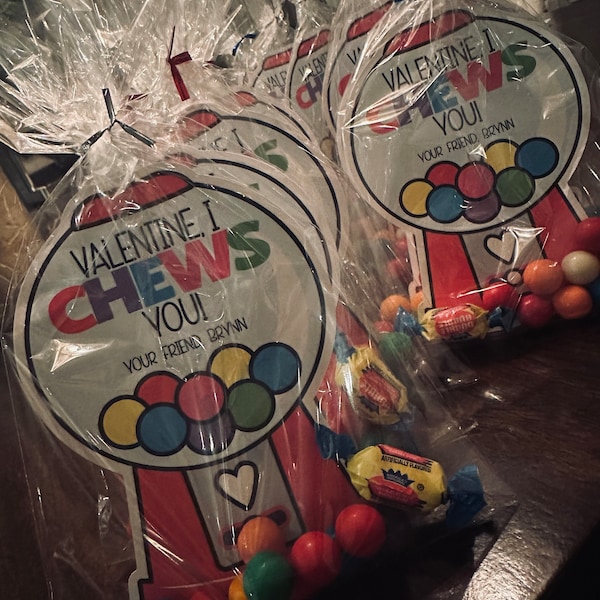 Gumball Machine Kids Valentines Cards, I Chews You Valentine's Day Card ...