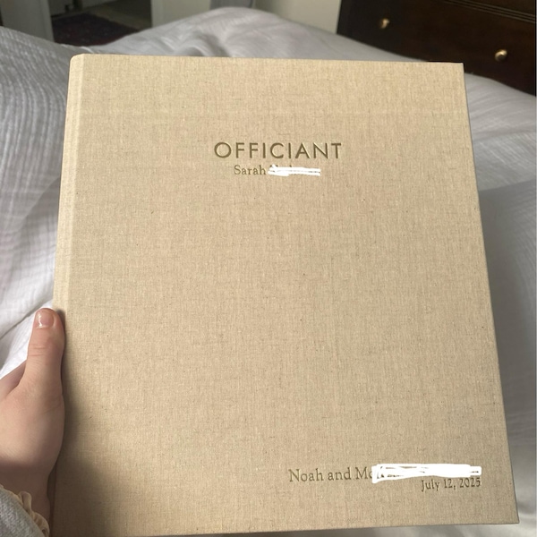 Officiant Binder With Natural Linen Personalized Gold Embossed Wedding ...